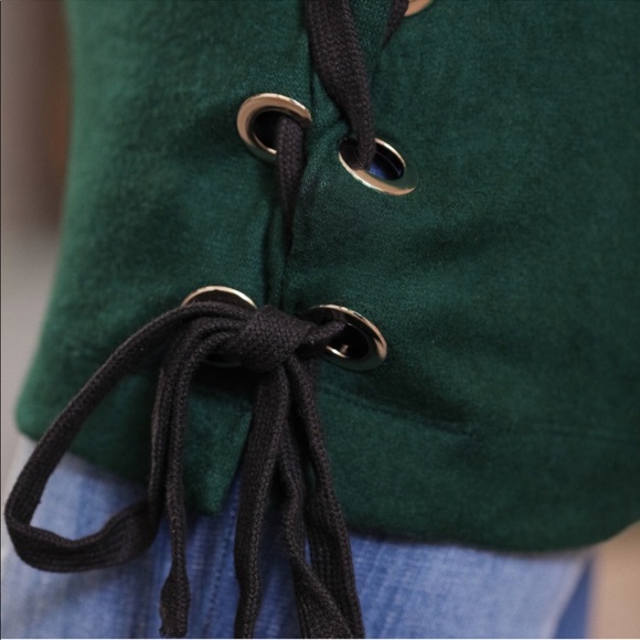 Infinity Raine | Tops | Forest Green Hacci Lace Up Tunic | Poshmark